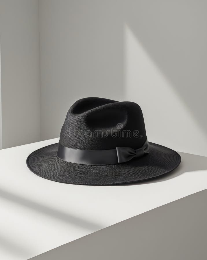 Elegant Black Fedora Hat with Ribbon Band Stock Photo - Image of medal ...