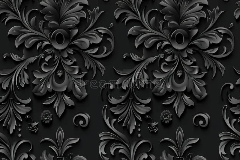 Elegant Black Floral Pattern with Intricate Baroque Style Embossed ...