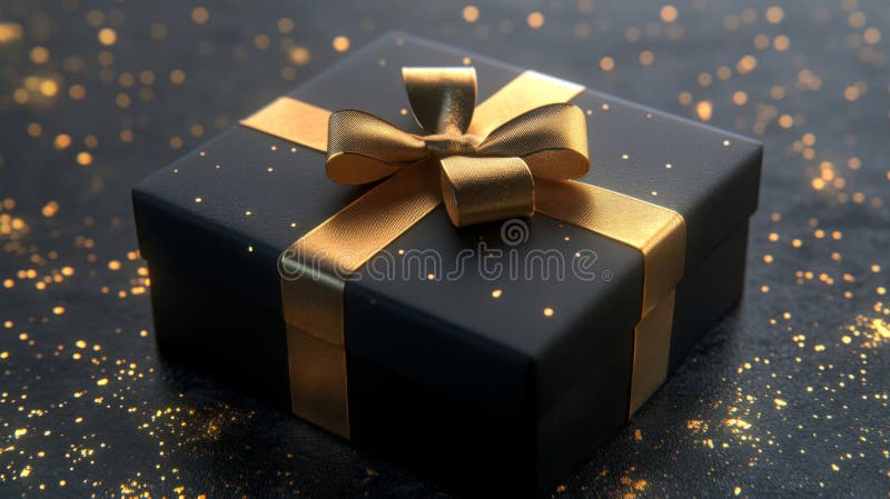 Elegant Black Gift Box with Gold Ribbon Bow Stock Illustration ...