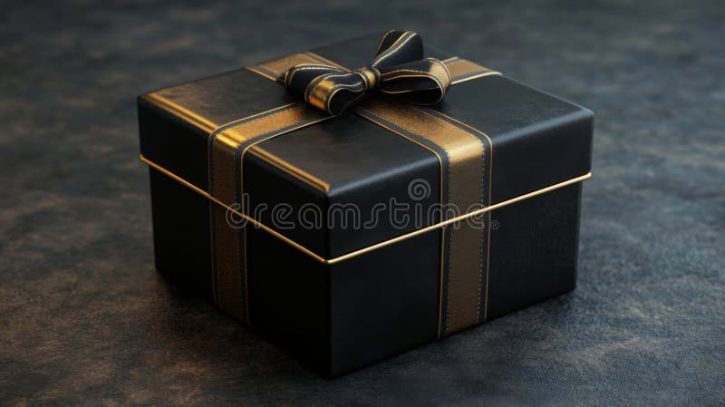 Elegant Black Gift Box with Gold Ribbon Bow Stock Illustration ...