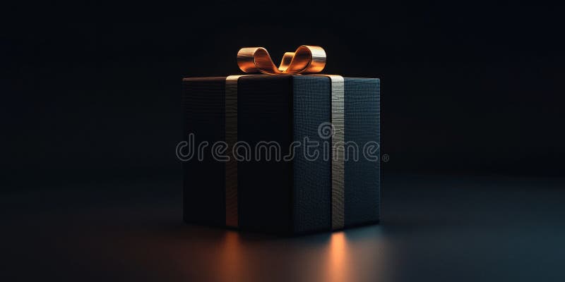 Elegant Black Gift Box with Shiny Gold Ribbon and Bow in Dim Lighting ...