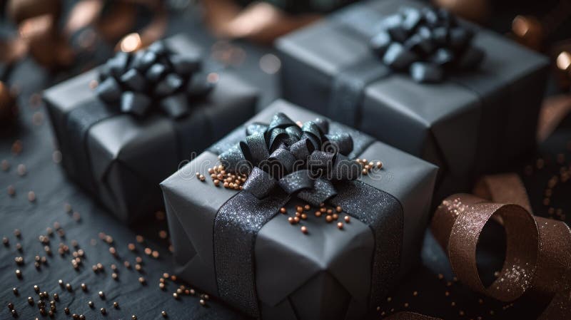 Elegant Black Gift Boxes - Generative Ai Stock Illustration ...