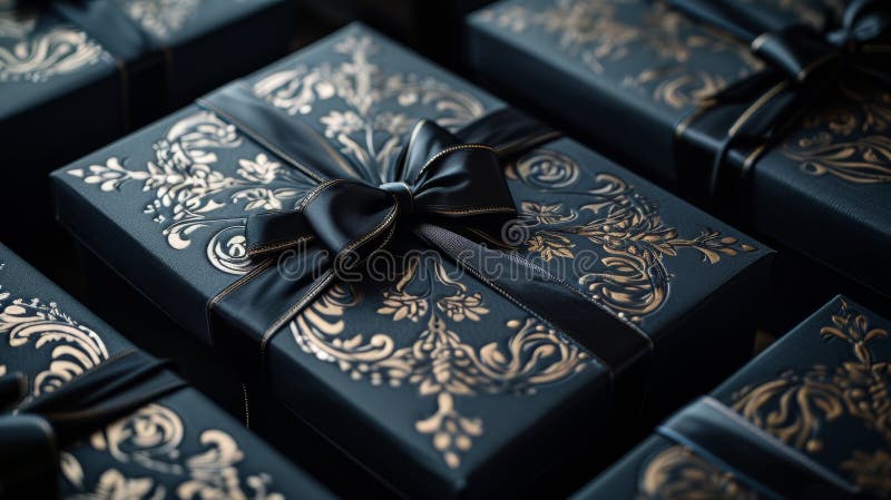 Elegant Gold Black Gift Boxes Floral Pattern Stock Photos - Free ...