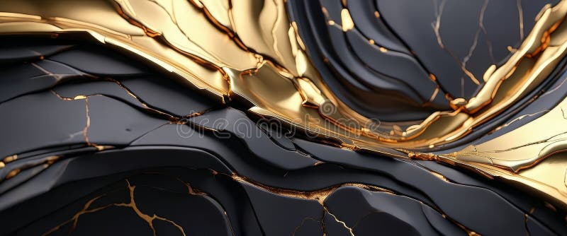 Elegant Black and Gold Abstract Art with Flowing Metallic Patterns ...