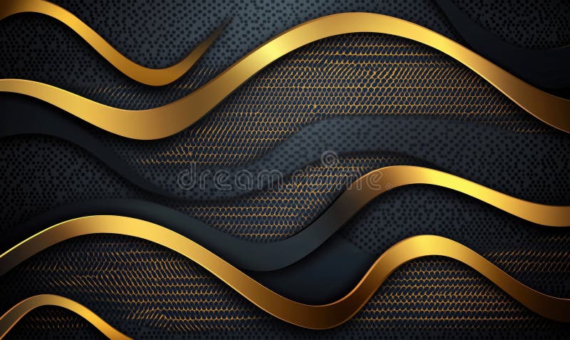 Elegant Black and Gold Abstract Background with Wavy Lines and Textured ...