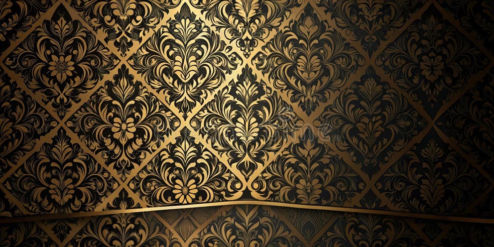 Elegant Black and Gold Damask Pattern with Subtle Gradient for ...