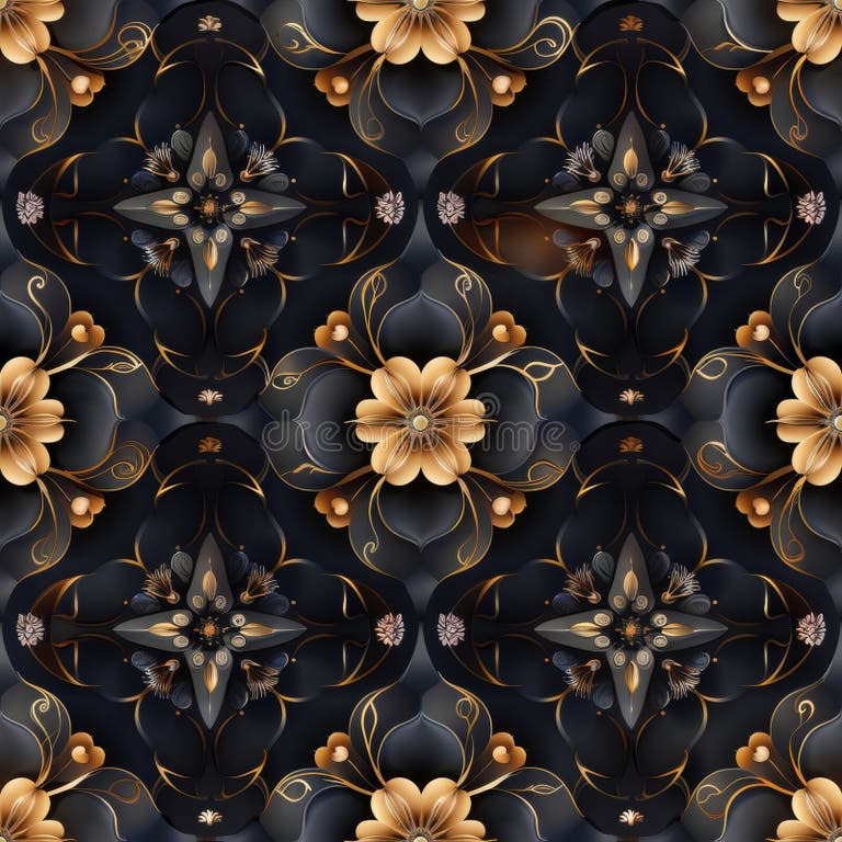 Elegant Black and Gold Floral Pattern Stock Illustration - Illustration ...
