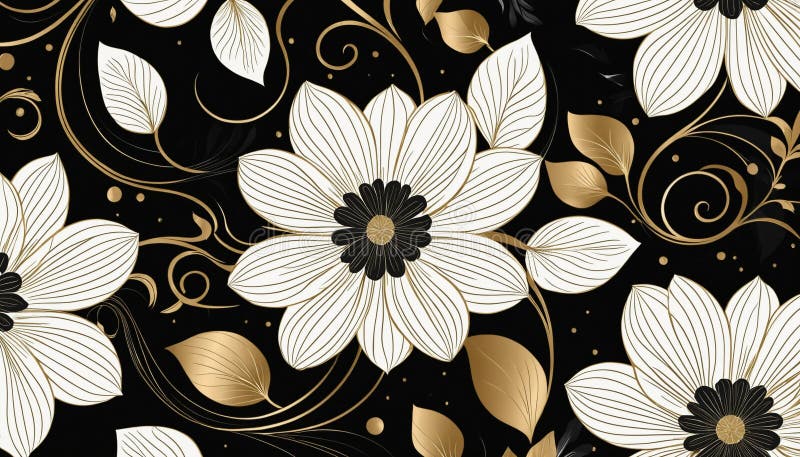 Elegant Black and Gold Floral Pattern Design Stock Illustration ...