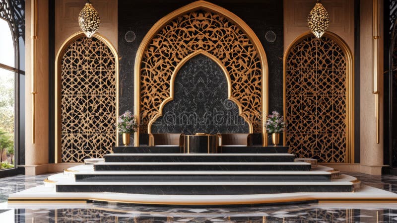 Elegant Black and Gold Islamic Interior Design Stock Illustration ...