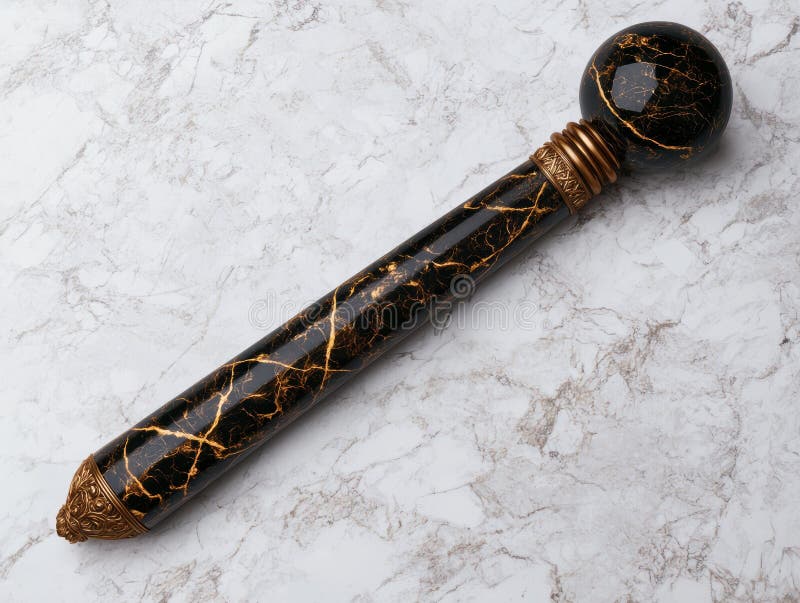 Elegant Black and Gold Marble Cane with Ornate Details Stock ...