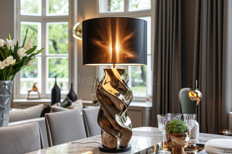 Elegant Black and Gold Modern Lamp with Unique Design Stock ...