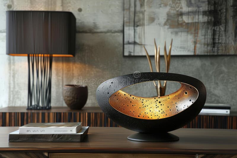 Elegant Black and Gold Modern Lamp with Unique Design Stock ...