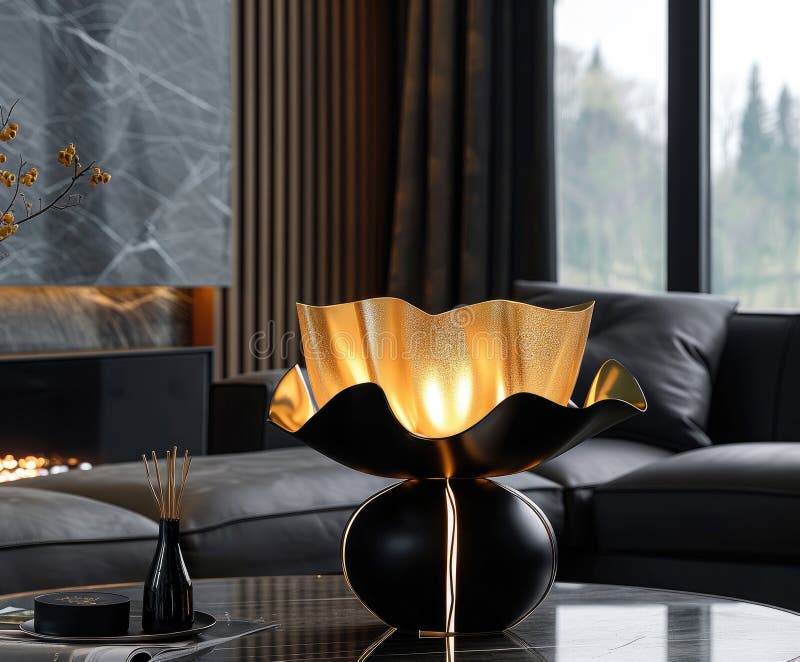 Elegant Black and Gold Modern Lamp with Unique Design Stock ...