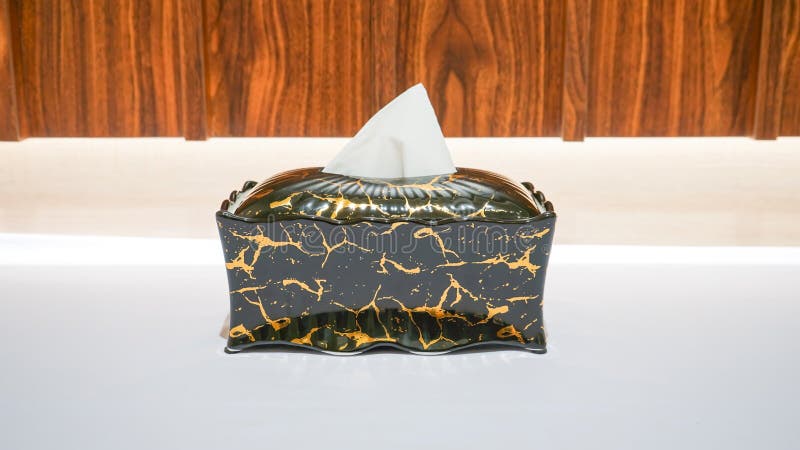Elegant Black and Gold Patterned Tissue Box Stock Image - Image of ...