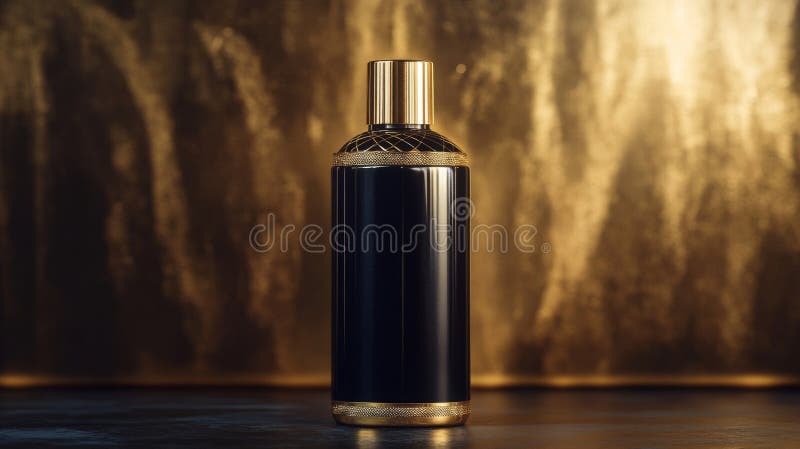 Elegant Black and Gold Perfume Bottle on Textured Gold Background Stock ...