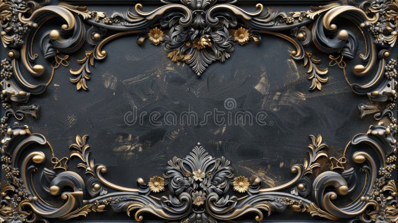 Elegant Black and Gold Picture Frame with Intricate Gold Decorations ...