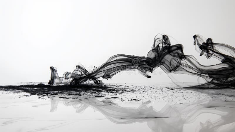 Graceful Black Ink Swirls Unfurling Across a White Backdrop with ...