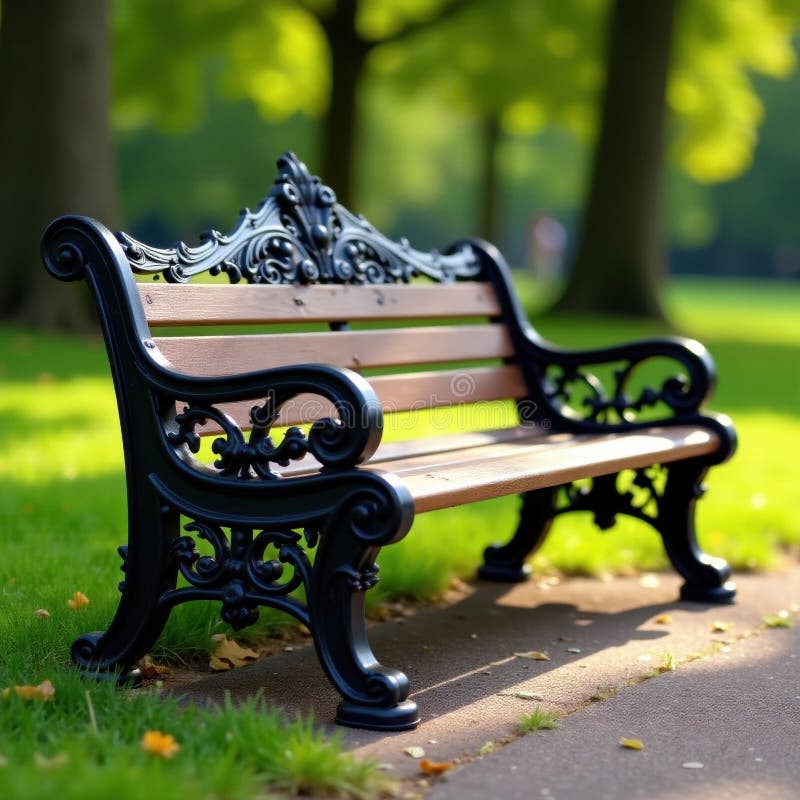 Elegant Black Iron Bench, Ornate Details, Park Setting, Relax, Ornate ...