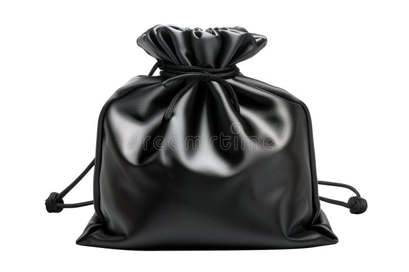 Elegant Black Leather Drawstring Pouch Isolated on White Background ...