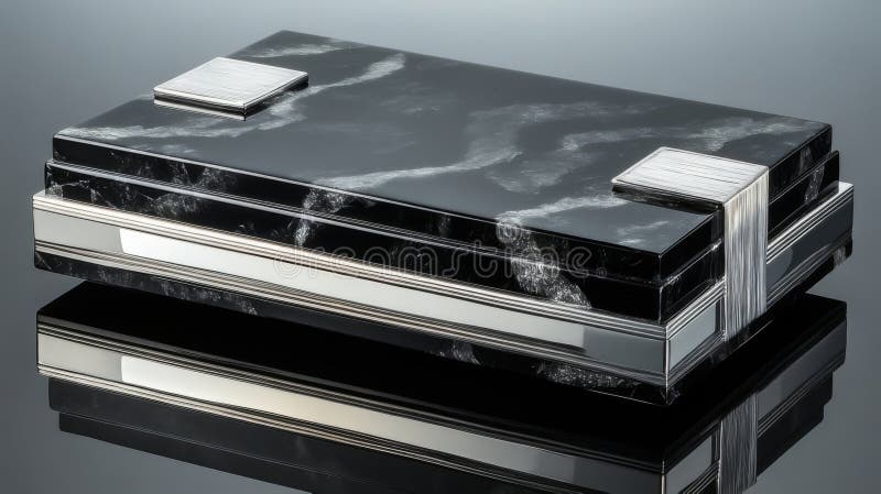 Elegant Black Marble Box with Silver Accents Stock Illustration ...