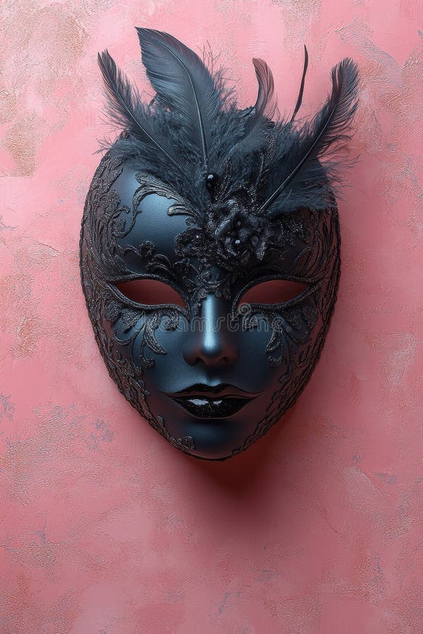 Elegant Black Masquerade Mask with Intricate Lace and Feathers Stock ...