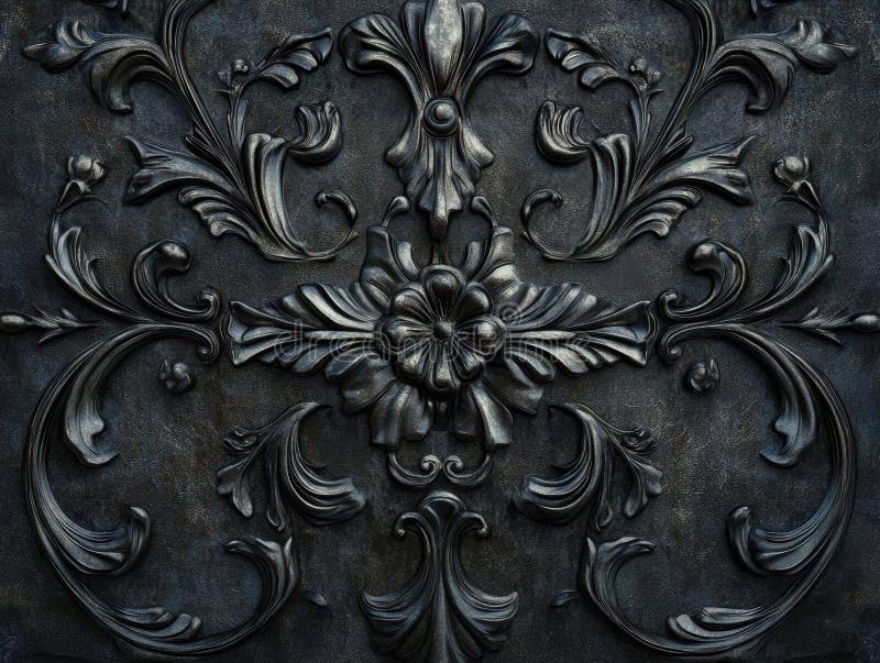 Elegant Black Metal Ornate Design - Baroque Floral Pattern Stock Image ...
