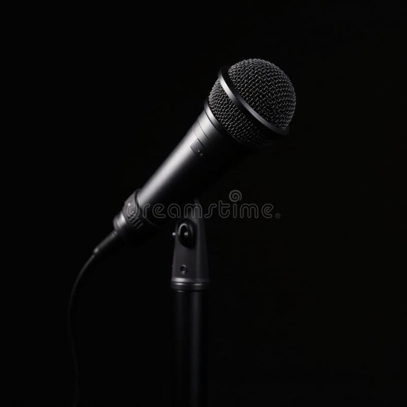 Elegant Black Microphone Isolated on Black Backdrop , Microphone, Dark ...