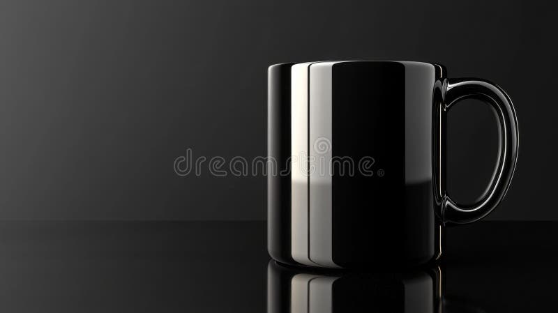 Elegant Black Mug Isolated on Dark Background with a Shiny Reflection ...