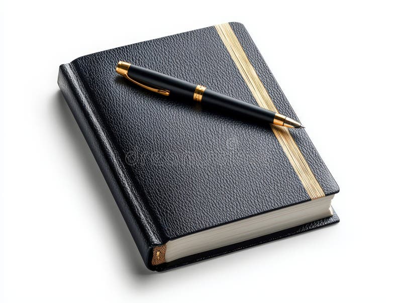 Elegant Black Notebook with a Gold Stripe and a Stylish Pen Perfect for ...