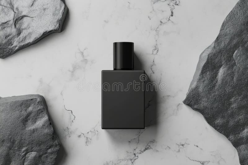 Elegant Black Perfume Box Mockup Displayed on a Marble Surface with ...