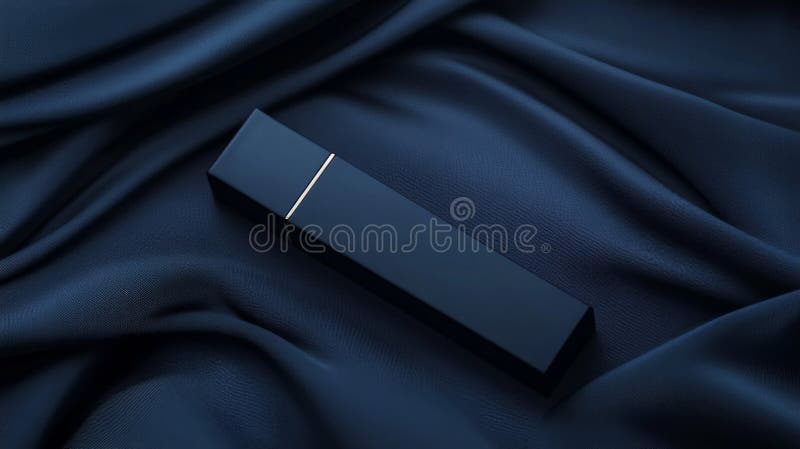 Elegant Black Rectangular Object on Smooth Blue Silk Fabric Backdrop ...