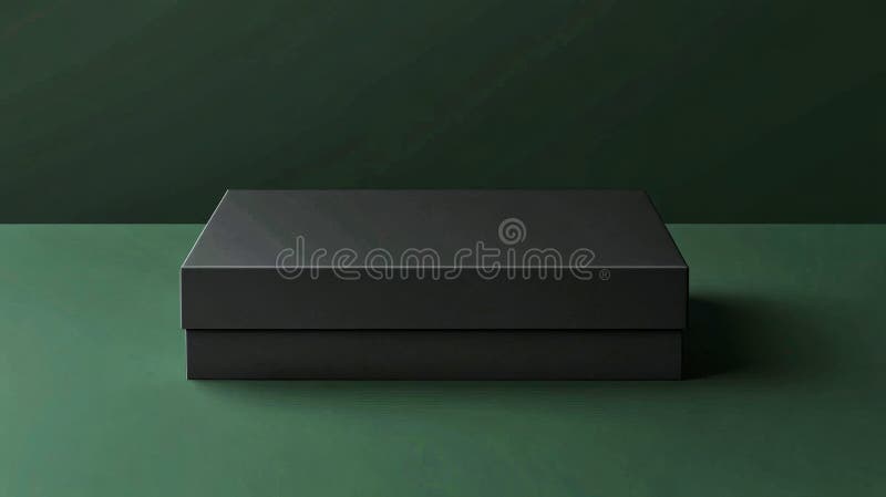 Elegant Black Rectangular Packaging Box Isolated on Deep Green Backdrop ...