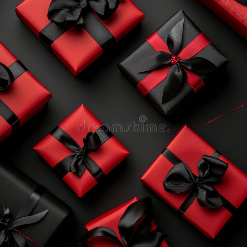 Elegant Black and Red Gift Boxes Arranged Artfully on a Dark Background ...