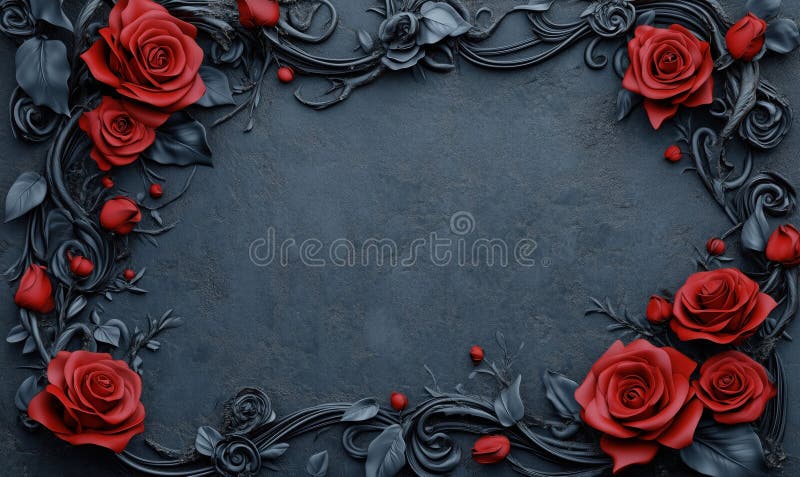 Elegant Black and Red Rose Floral Frame Design for Invitations and ...
