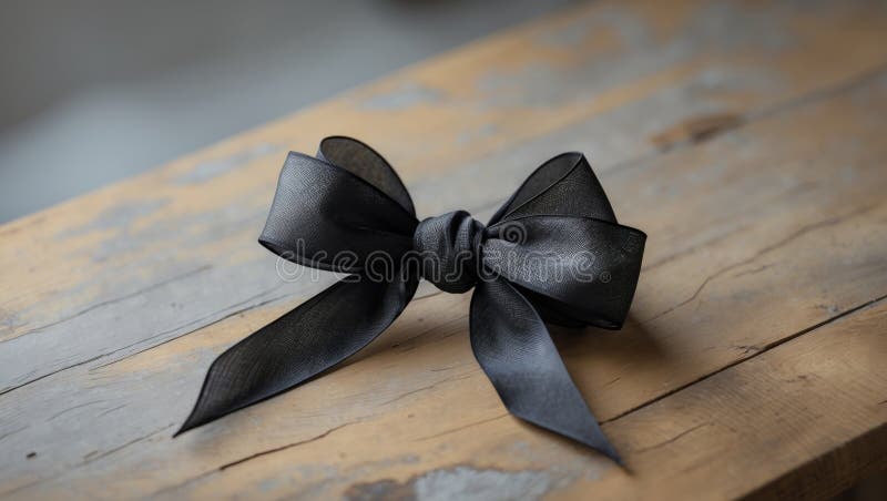 Elegant Black Ribbon Bow Resting on Wooden Surface Stock Image - Image ...