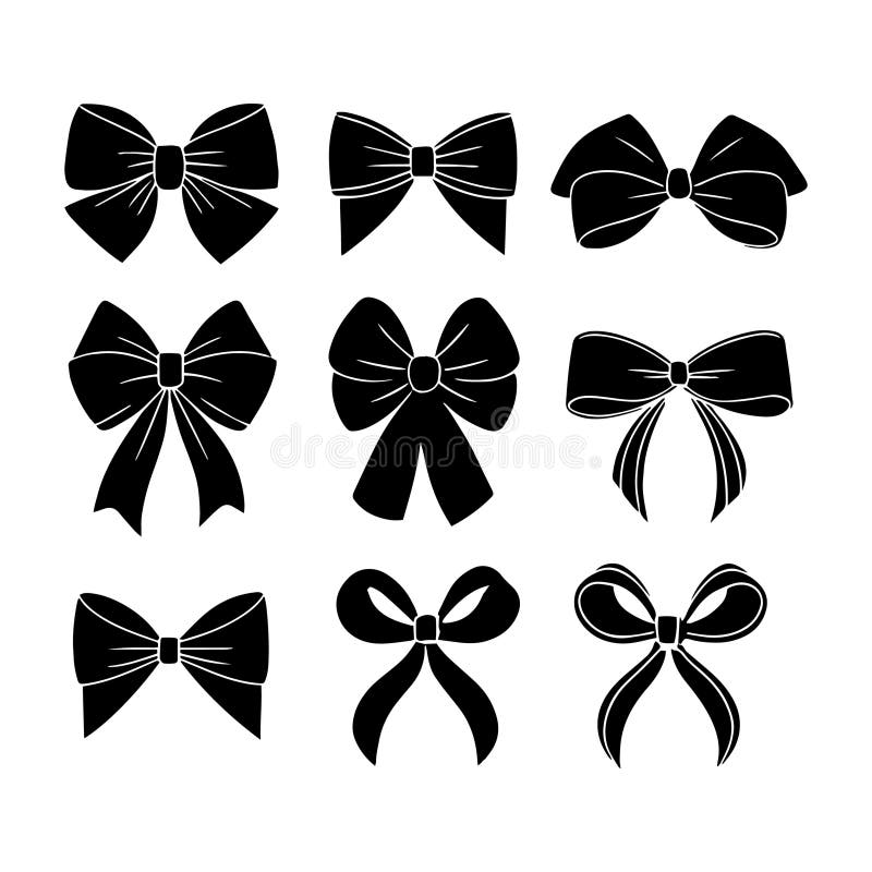 Elegant Black Ribbon Bows Set: Vector Outline Illustrations Stock ...