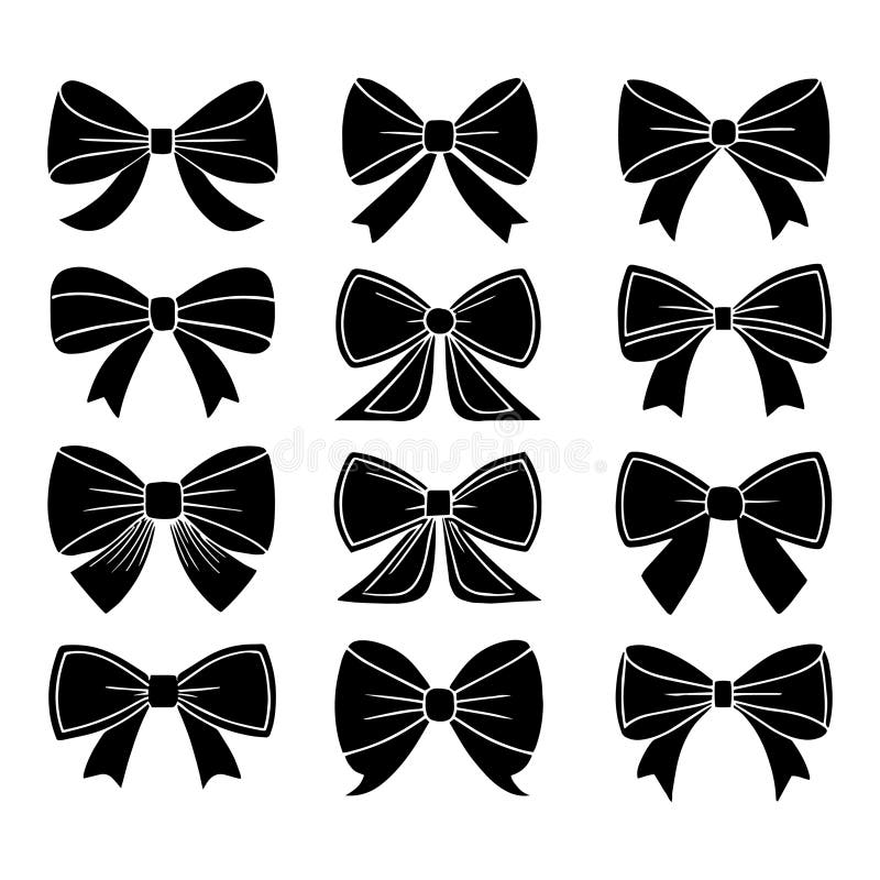 Elegant Black Ribbon Bows Set: Vector Outline Illustrations Stock ...