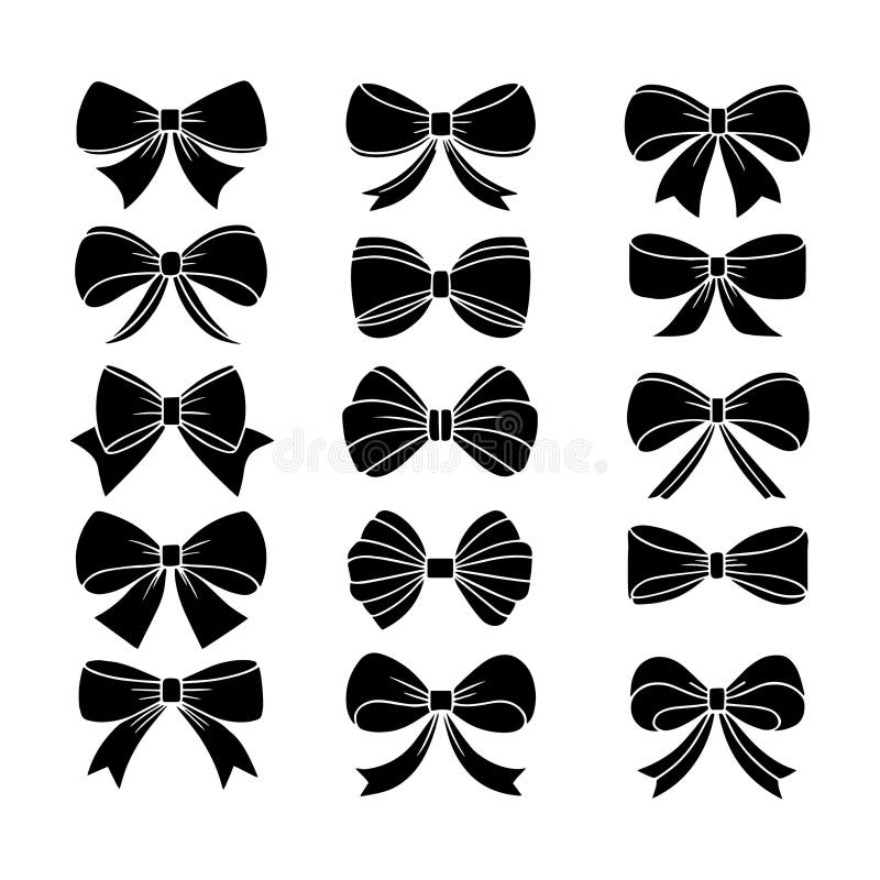 Elegant Black Ribbon Bows Set: Vector Outline Illustrations Stock ...