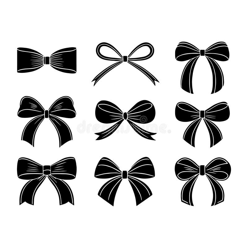 Elegant Black Ribbon Bows Set: Vector Outline Illustrations Stock ...