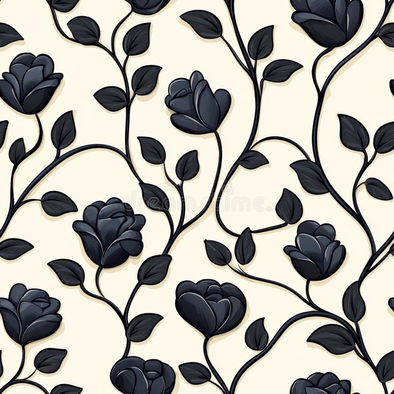 Elegant Black Rose Pattern on Light Background, Perfect for Textiles ...