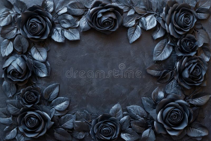 Elegant Black Roses and Leaves Creating a Sophisticated Frame on a ...