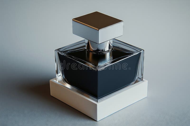 Elegant Black and Silver Perfume Bottle Resting on a Pristine White ...