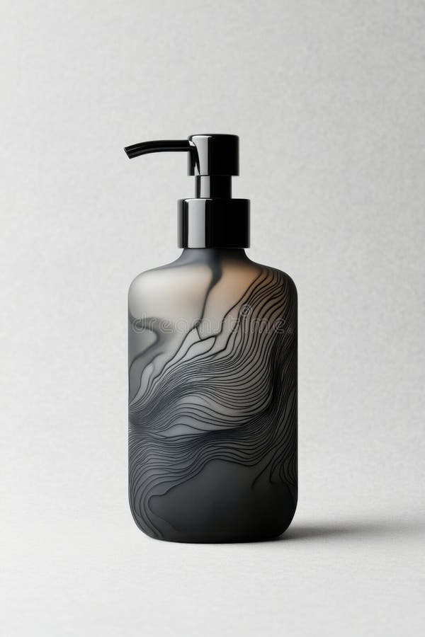 Elegant Black Soap Dispenser with Abstract Wave Pattern on Gray ...