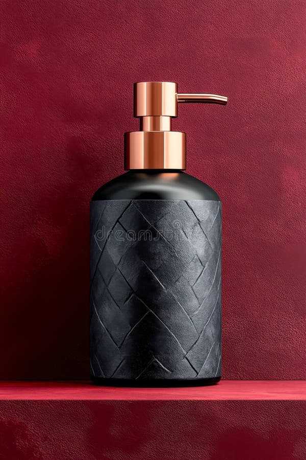 Elegant Black Soap Dispenser with Copper Pump on Textured Red ...