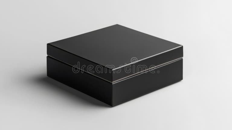 Elegant Black Square Box with Lid on White Background in Studio ...