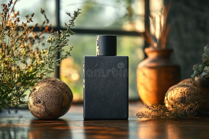 Elegant Black Square Perfume Bottle Mockup on Cement Concrete Wall AI ...