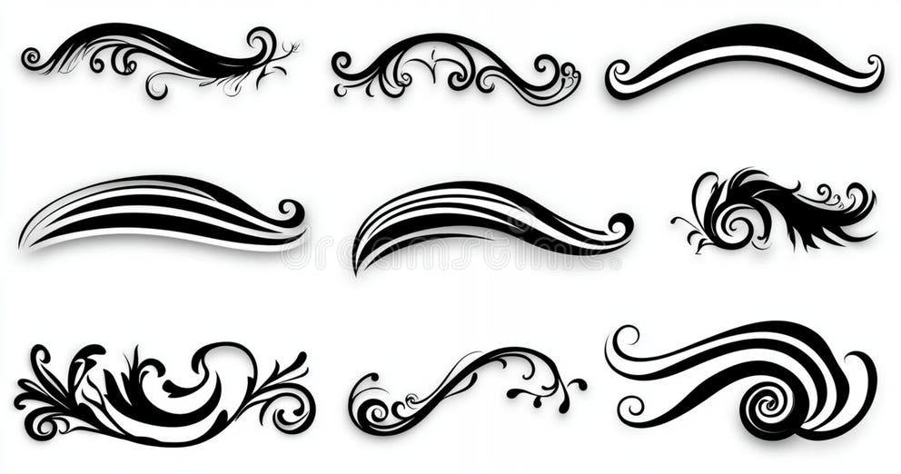 Elegant Black Swirls Decorative Design Elements Set Vector Graphics Art Icon Lines Style Frame ...
