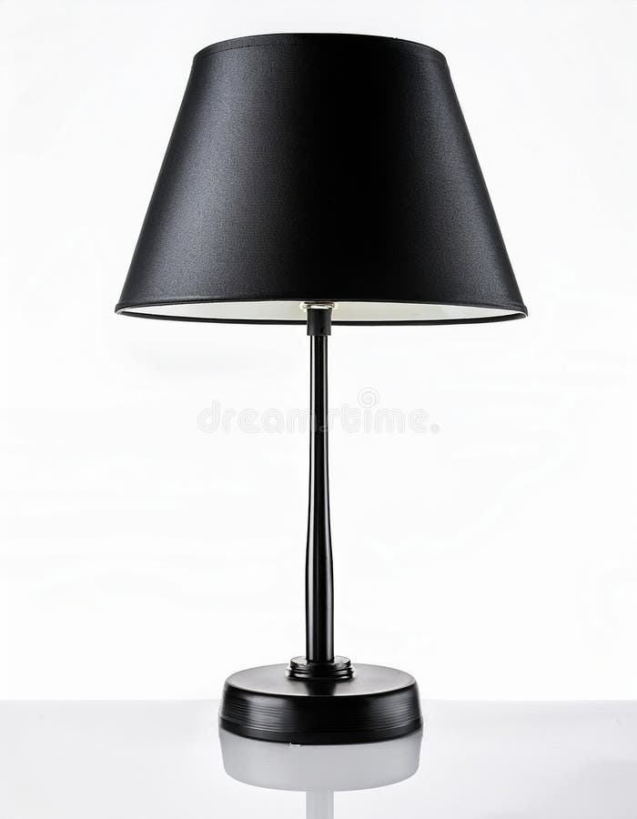 Elegant Black Table Lamp with a Simple Design on a Reflective Surface ...