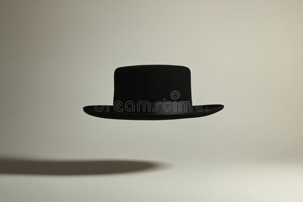 Elegant Black Top Hat Floating Against Minimalist Background Stock ...
