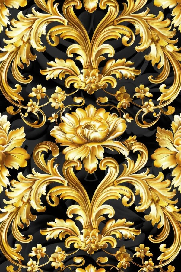 Elegant Black Wallpaper with Gold Floral Pattern, Perfect for Luxurious ...